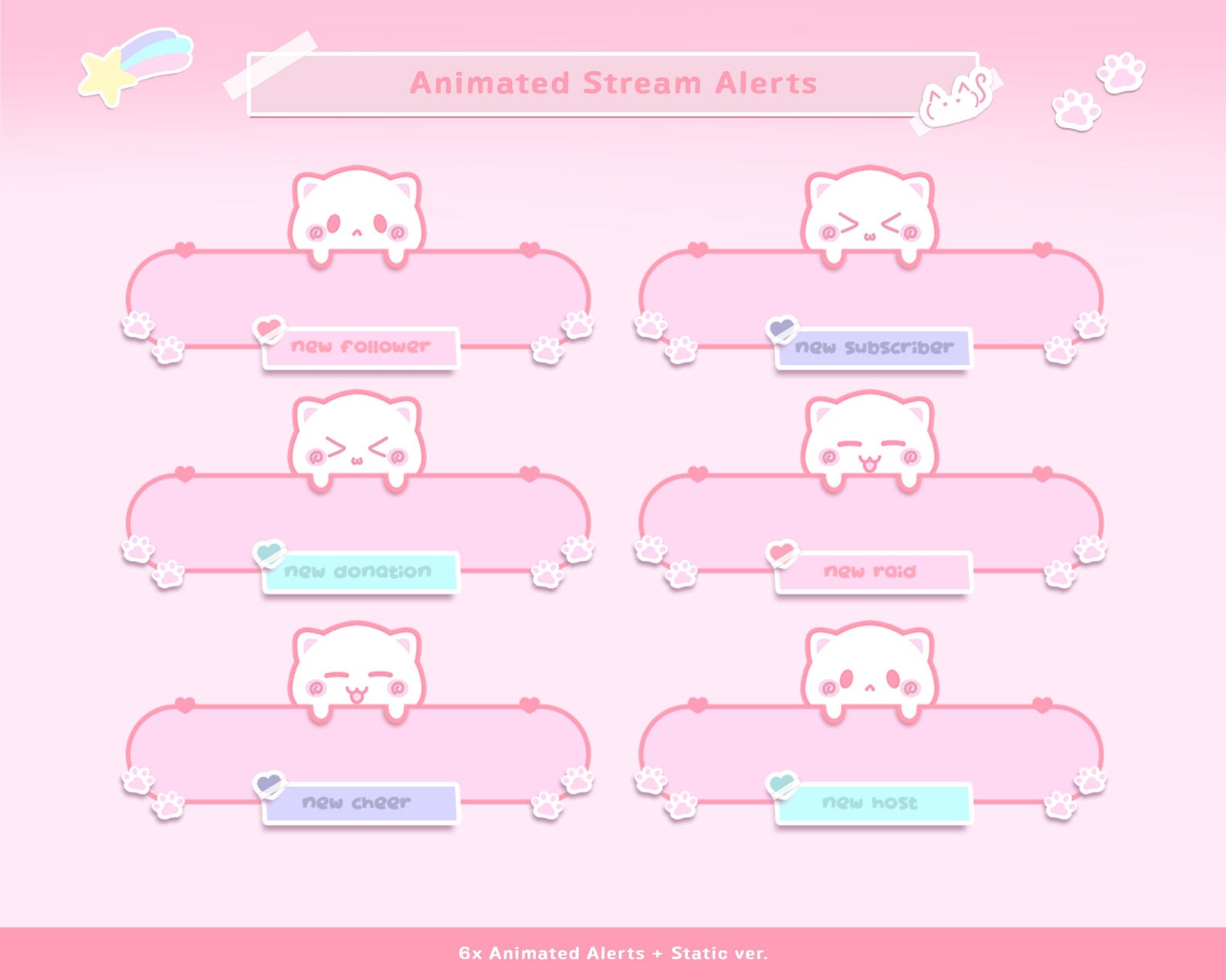 Animated Pink Cat Stream Overlay Pack: Twitch, Youtube, Vtuber (digital ...