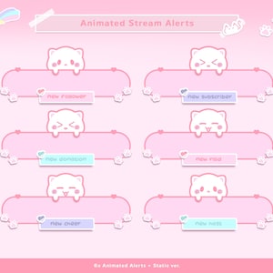 Animated Pink Cat Stream Overlay Pack: Twitch, Youtube, Vtuber (digital ...