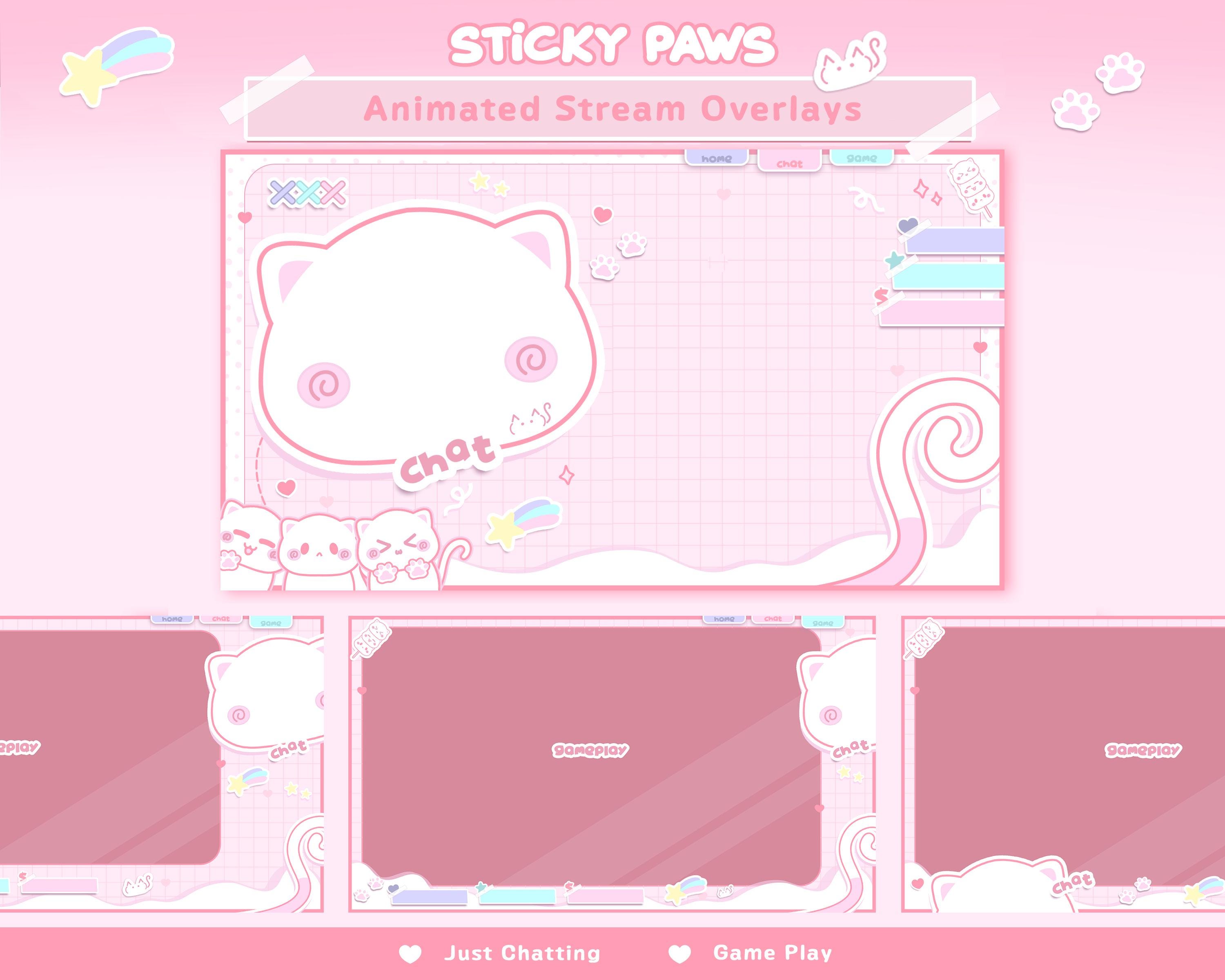 Animated Pink Cat Stream Overlay – Kawaii Vtuber Twitch Assets (digital ...
