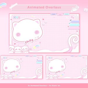 Animated Pink Cat Stream Overlay Pack: Twitch, Youtube, Vtuber (digital ...