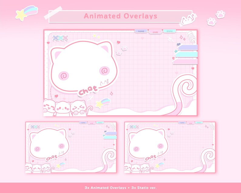 Animated Pink Cat Stream Overlay Pack: Twitch, Youtube, Vtuber (digital ...