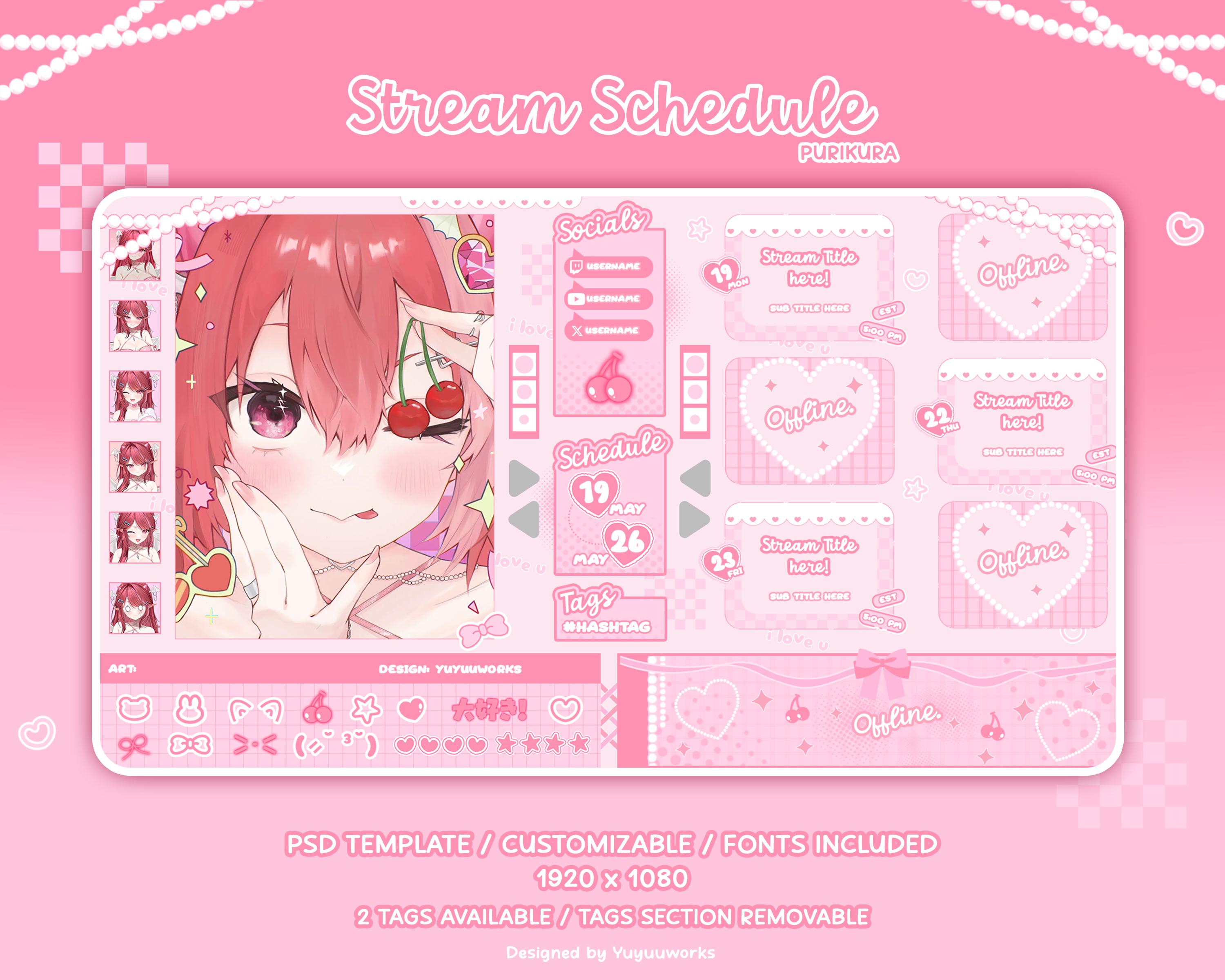 Stream Schedule Template - Pink Aesthetic | Vtuber Schedule | Vtuber ...