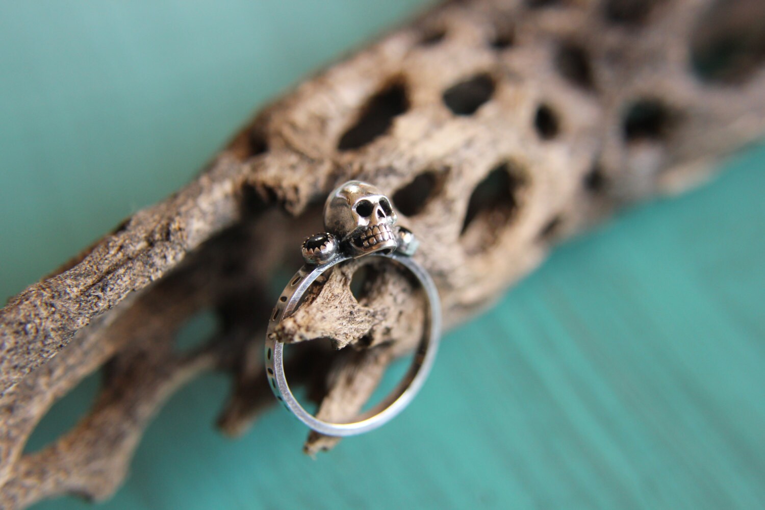 Dainty Skull Stacking Ring With Gemstones. Sterling Silver - Etsy