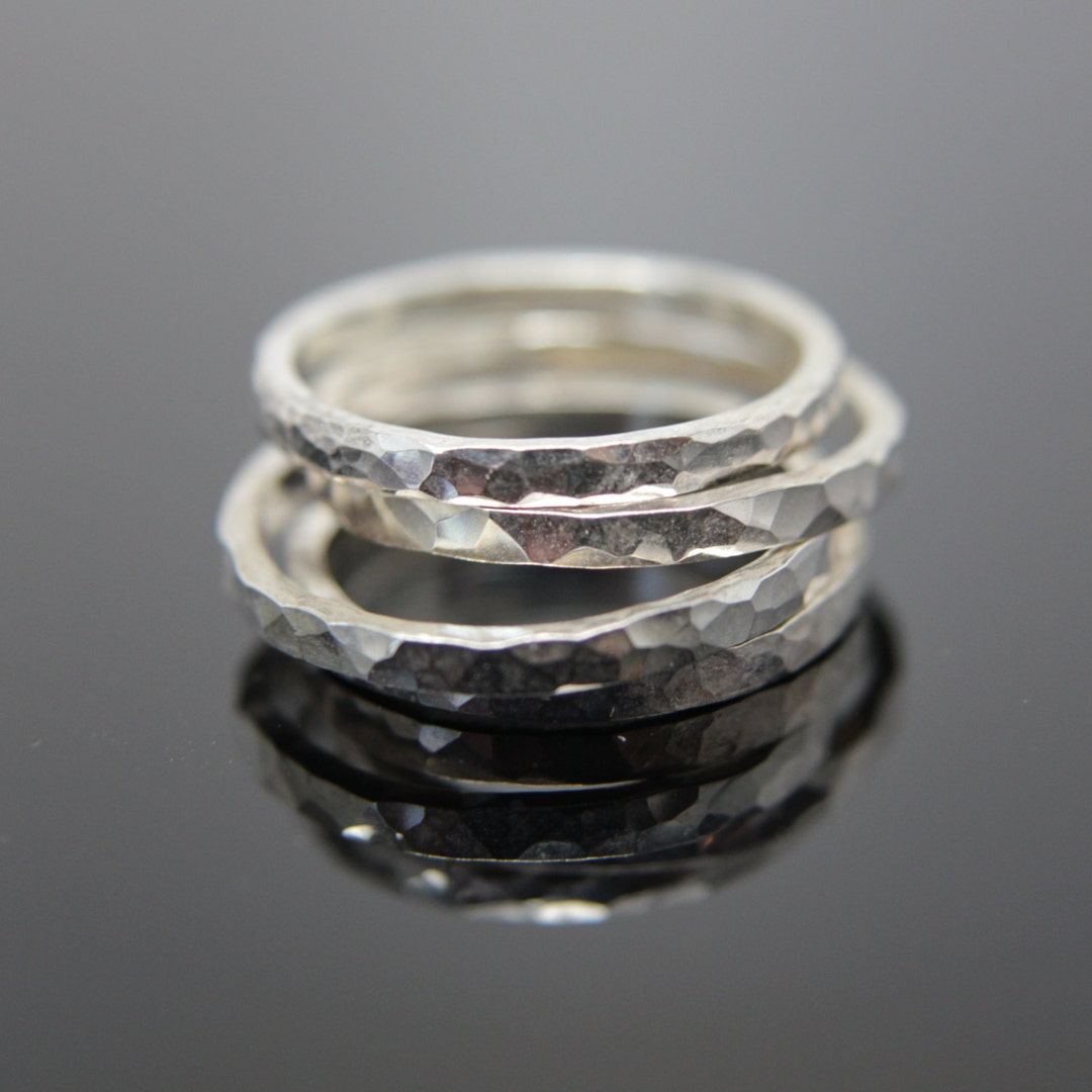 Square Hammered Texture Band Ring in Sterling Silver. Stacking Ring Add ...