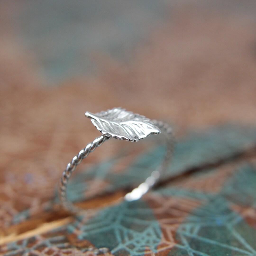 Delicate Rose Leaf Stacking Ring. Sterling Silver Leaf Stacking Ring ...