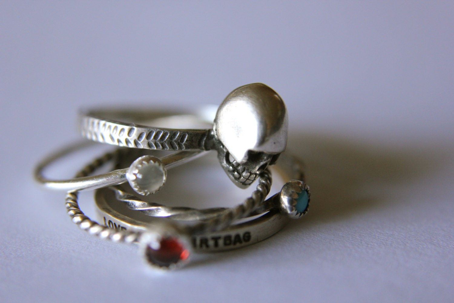 Dainty Skull Stacking Ring With Gemstones. Sterling Silver - Etsy