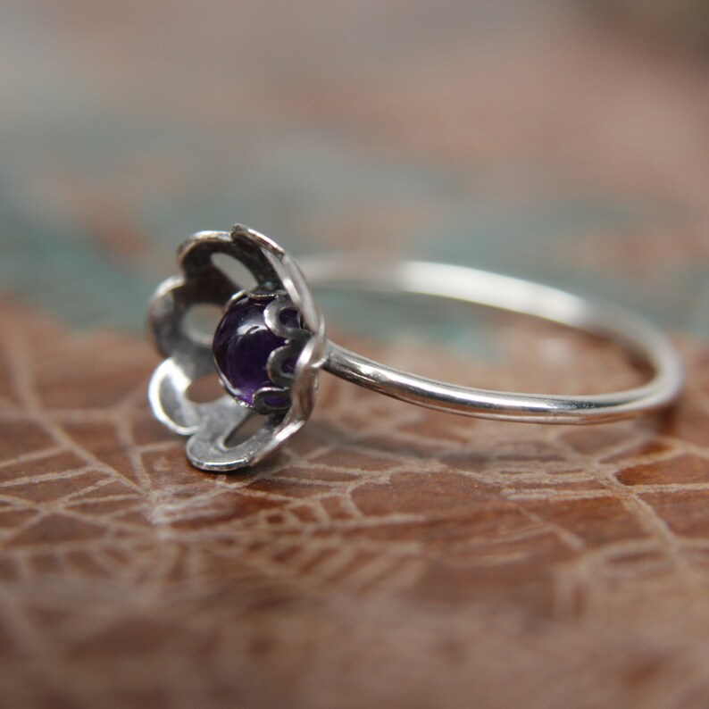 Blooming Flower Gemstone Stacking Ring. Pretty Sterling Silver | Etsy