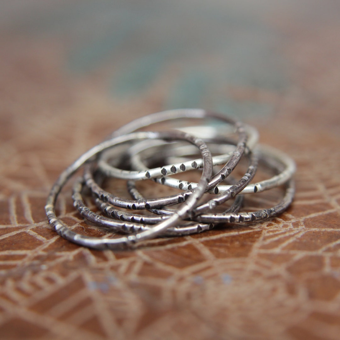Textured Wobble Rings Set. Seven Sterling Silver Organic Stacking Rings ...