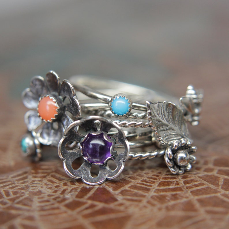 Sterling Silver Flower Bud Ring - Dainty Floral Stacking Jewelry - Etsy