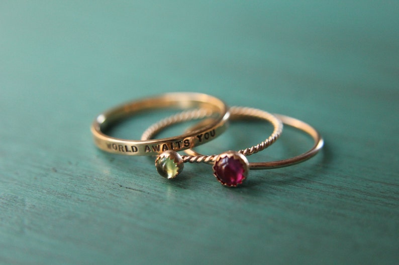 2 Solid 14k Gold Gemstone Stacking Rings and Custom Band Set - Etsy