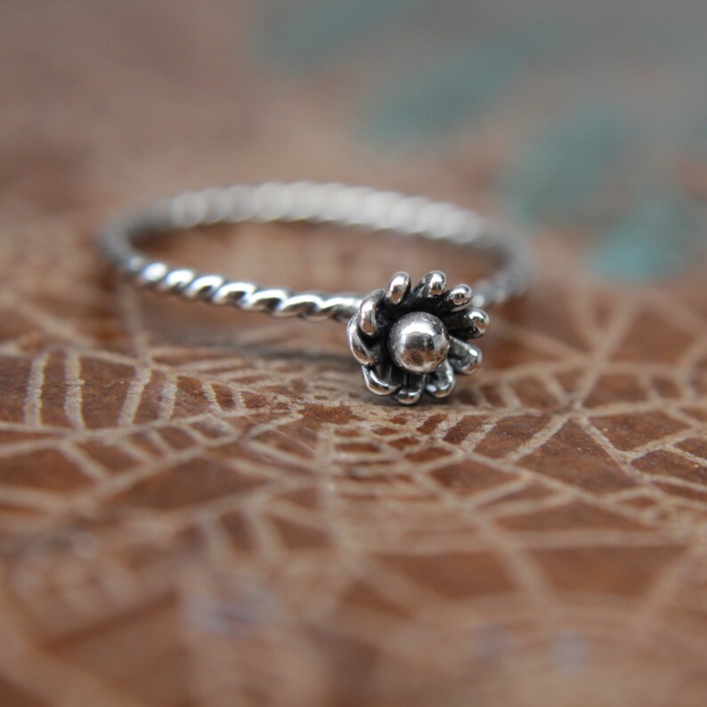 Sterling Silver Flower Bud Ring - Dainty Floral Stacking Jewelry - Etsy