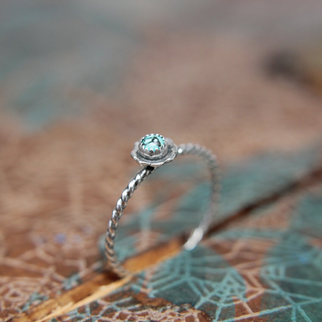 Sterling Silver Flower Bud Ring: Turquoise Gemstone Stacking Jewelry - Etsy