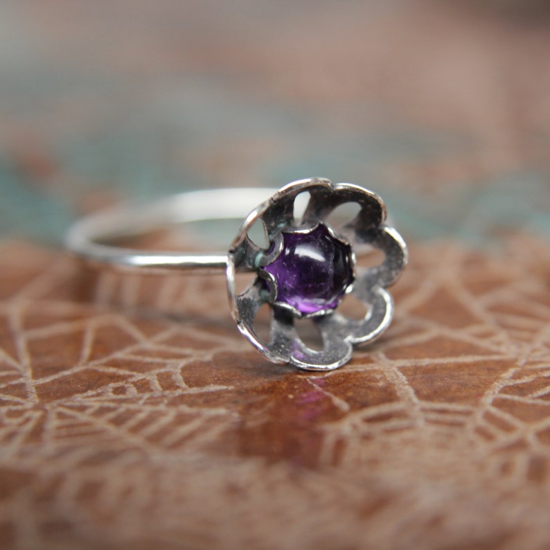 Blooming Flower Gemstone Stacking Ring. Pretty Sterling Silver | Etsy