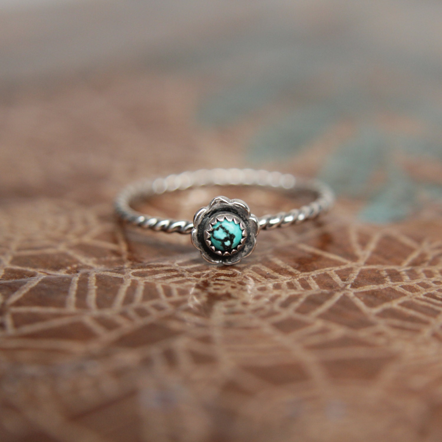 Sterling Silver Flower Bud Ring: Turquoise Gemstone Stacking Jewelry - Etsy