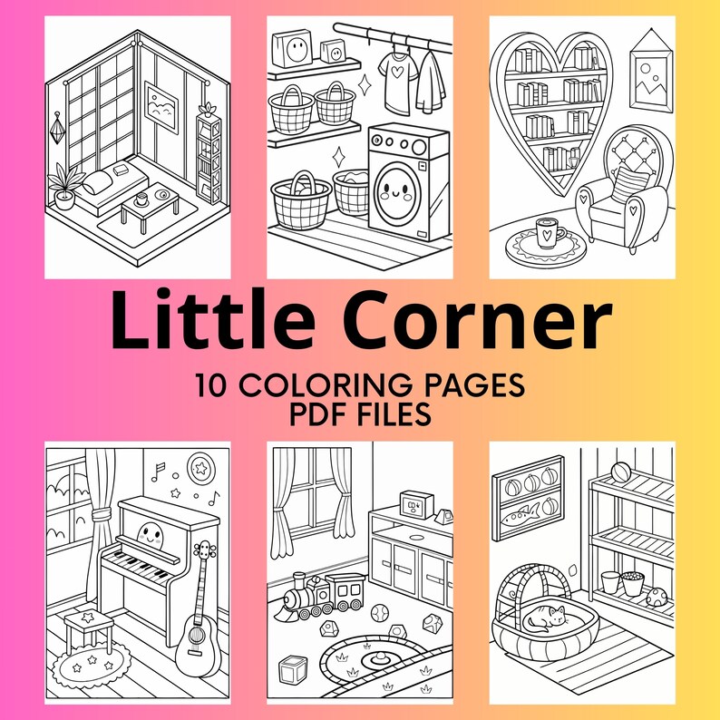 10 Little Corner Super Cute Designs of Cozy, Hygge Spaces Coloring Book ...