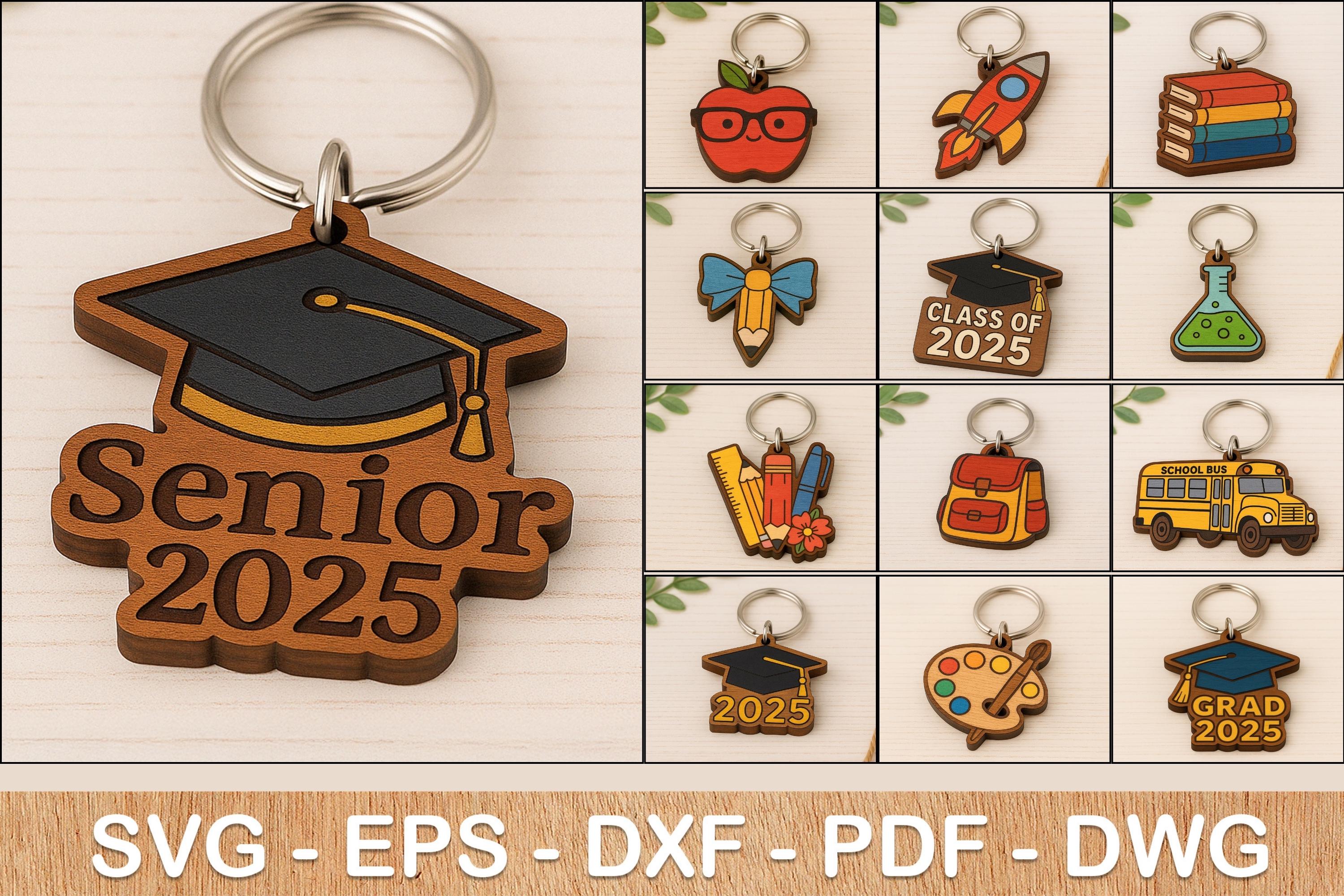 School Graduation Keychains Bundle Laser, Grad Keychain SVG, 2025 ...