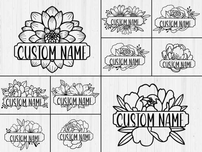 Floral Name Sign SVG Bundle: Laser Cut Flower Monogram (digital ...