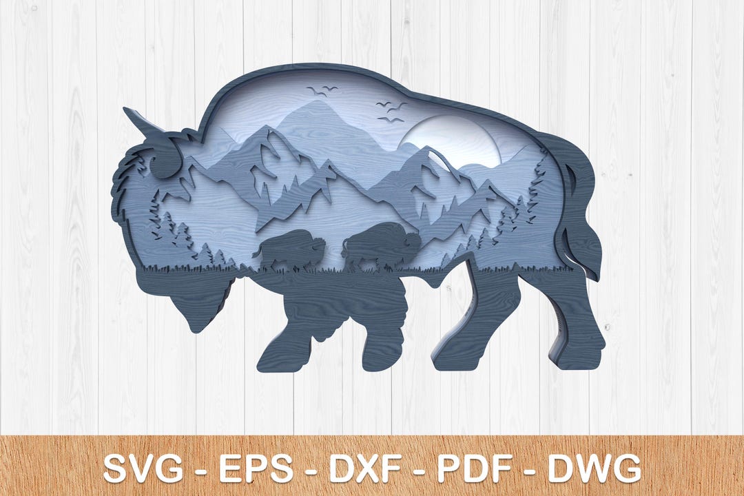 Bison Mountain Sunset Layered Laser Cut File (svg, Pdf, Dxf, Dwg) - Etsy