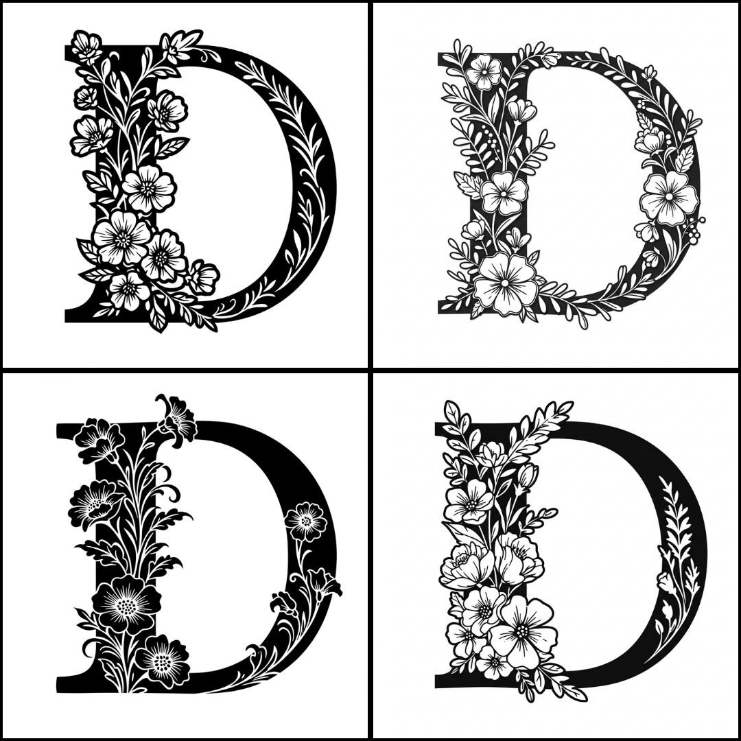 Floral Monogram Letter (D) SVG Cut Files for Cricut, Fancy Alphabet for ...