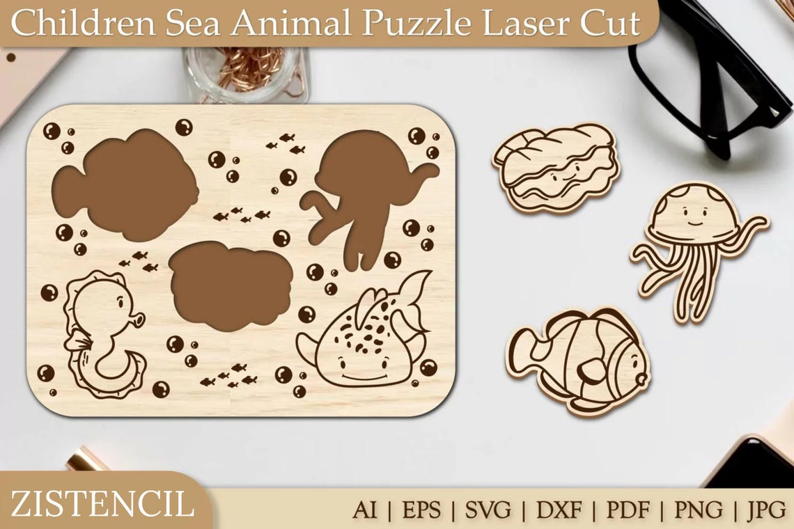 Montessori Sea Animal Puzzle Laser Cut Files: SVG, PDF, DXF (digital ...