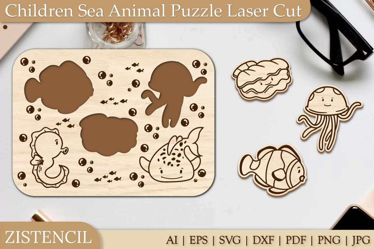 Montessori Sea Animal Puzzle Laser Cut Files: SVG, PDF, DXF (digital ...