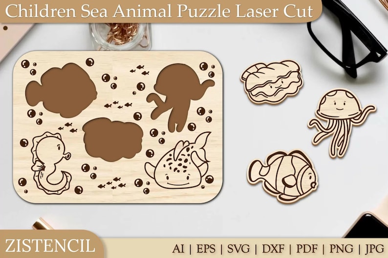 Montessori Sea Animal Puzzle Laser Cut Files: SVG, PDF, DXF (digital ...