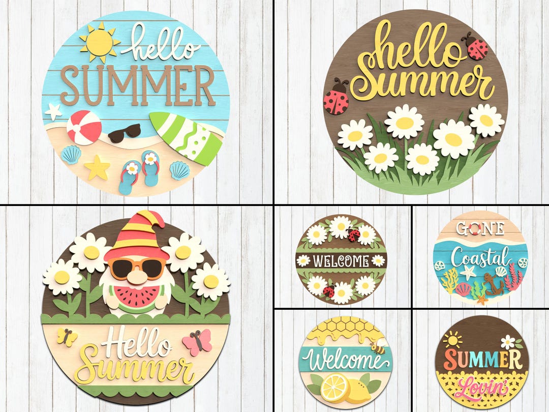 Summer Door Sign Svg Bundle | Hello Summer Round Sign Laser Cut Files ...