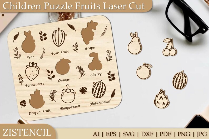 Fruits Puzzle Laser Cut SVG File: Montessori Kid's Toy (digital ...