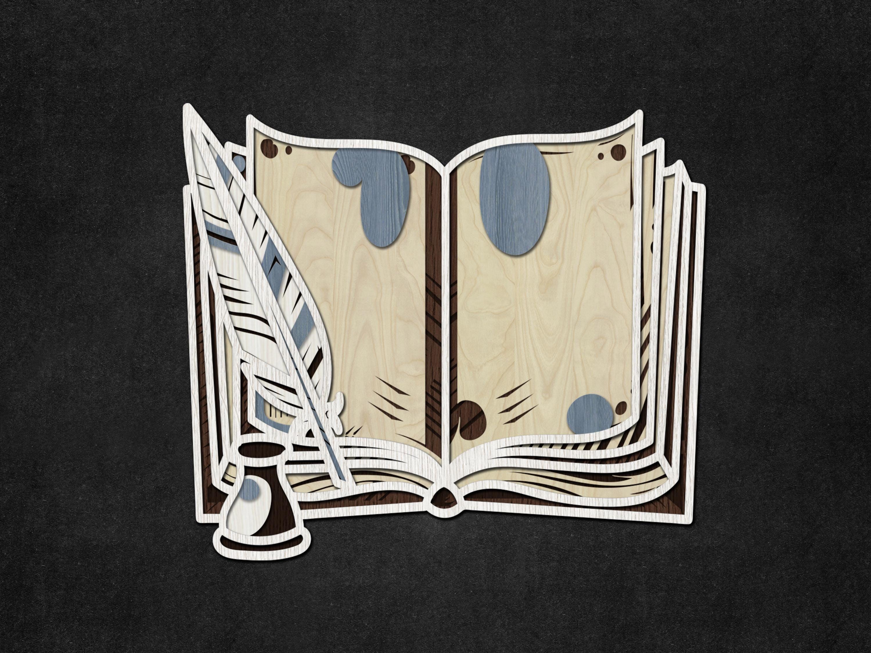 3D Book and Quill Layered SVG | 6 Layer Laser Cut File (digital ...