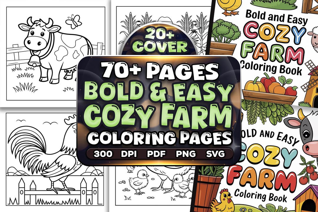 Cozy Farm Coloring Pages, 70 Cute, Easy, Bold, Cozy, Comfy and Relaxing ...