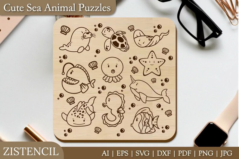 Cute Sea Animal Puzzle SVG | Ocean Animal Laser Cut File | Montessori ...