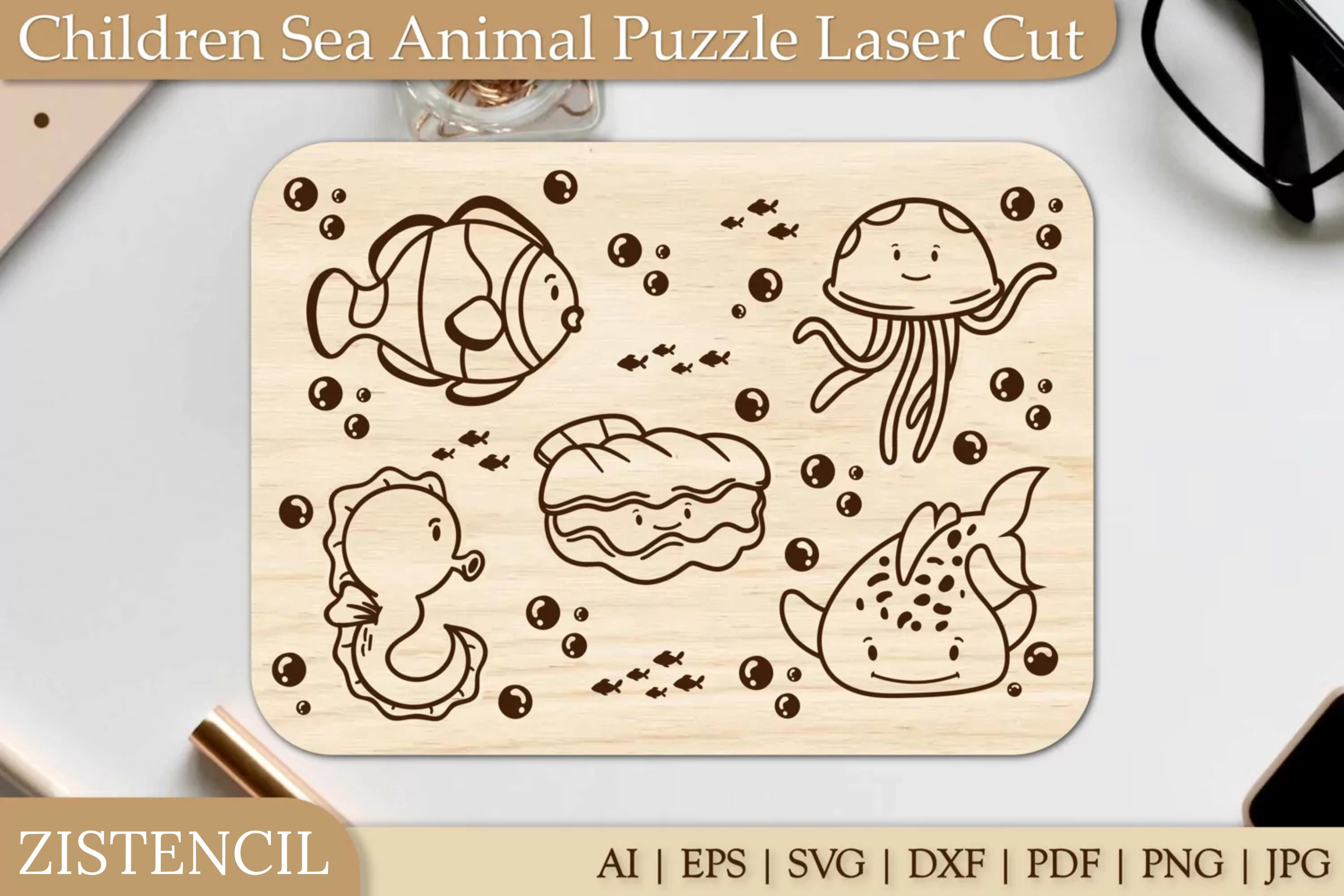 Montessori Sea Animal Puzzle Laser Cut Files: SVG, PDF, DXF (digital ...