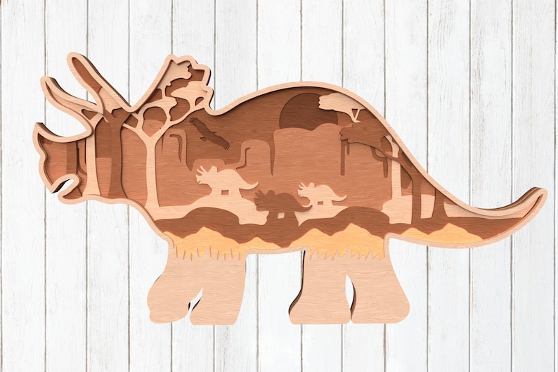 3D Dinosaur SVG Bundle: Layered Laser Cut Files for Cricut & Glowforge ...