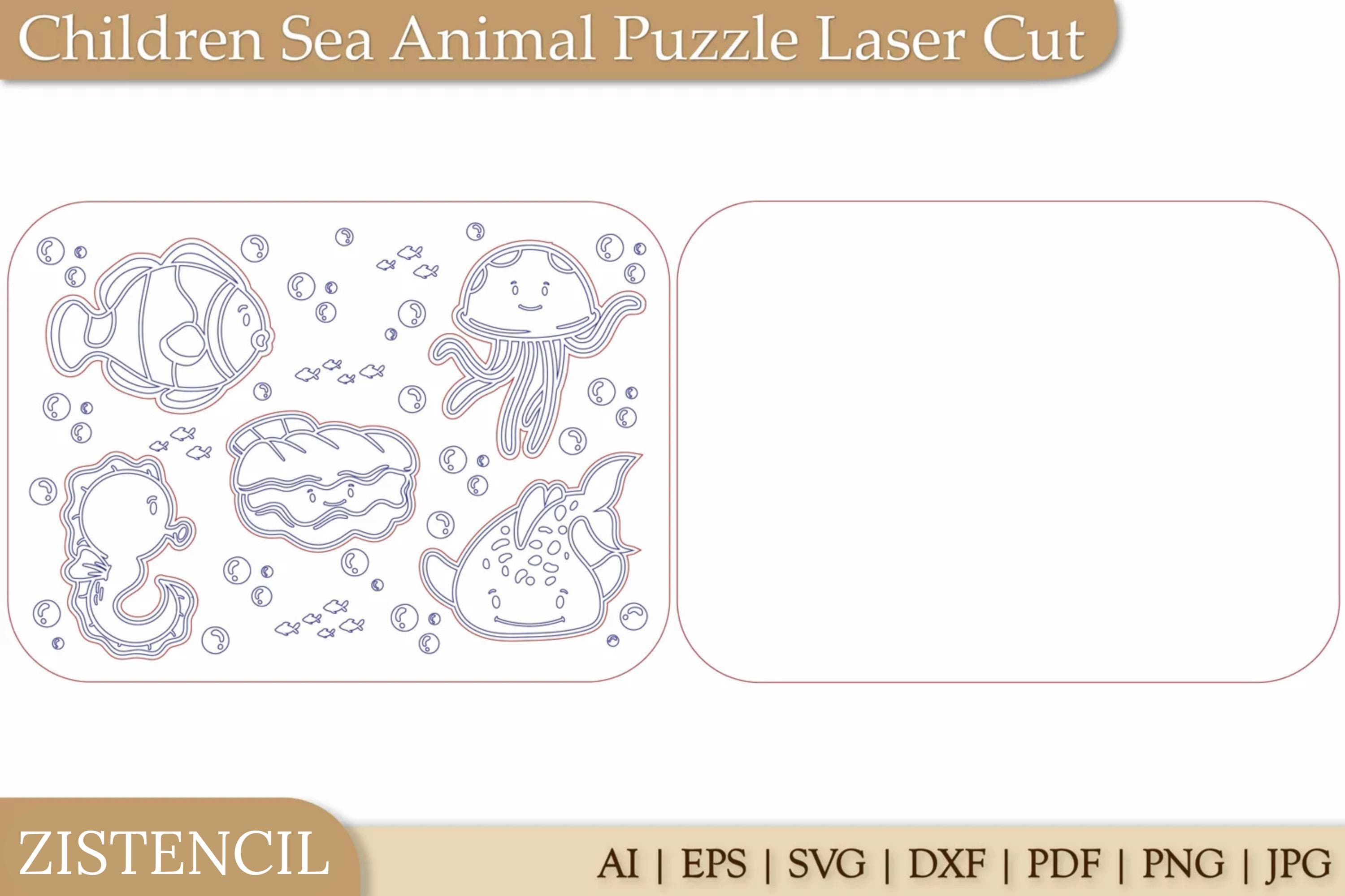 Montessori Sea Animal Puzzle Laser Cut Files: SVG, PDF, DXF (digital ...