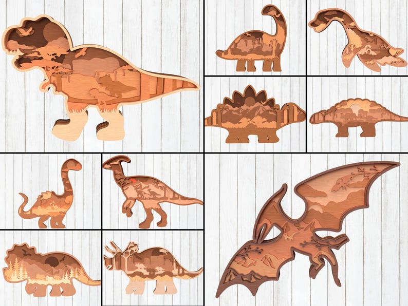 3D Dinosaur SVG Bundle: Layered Laser Cut Files for Cricut & Glowforge ...