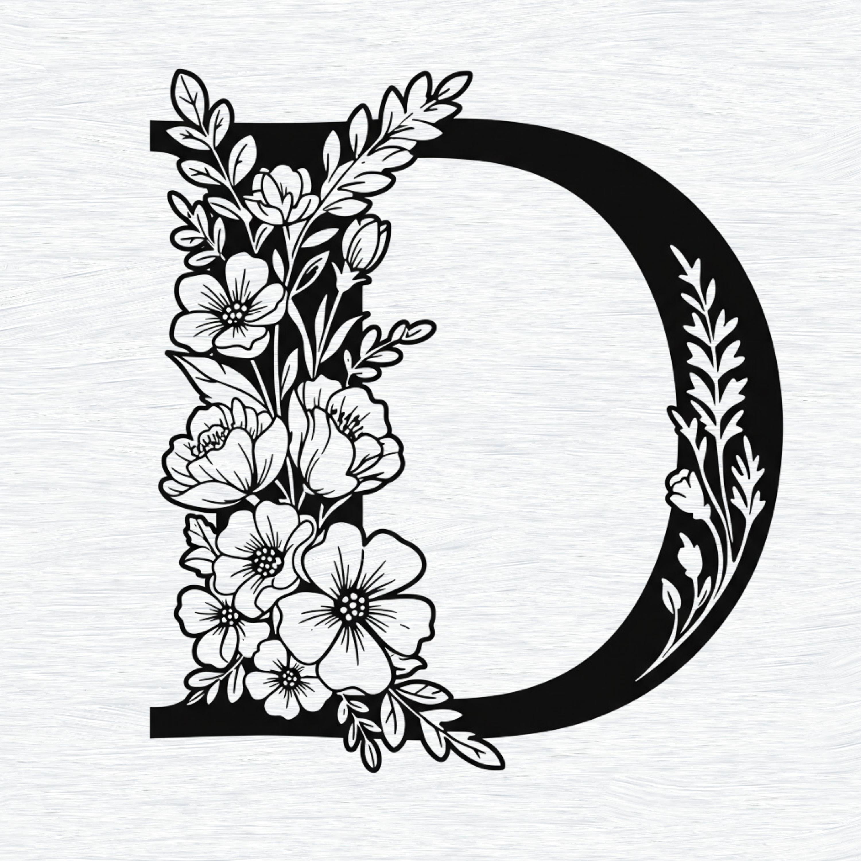 Floral Monogram Letter (D) SVG Cut Files for Cricut, Fancy Alphabet for ...