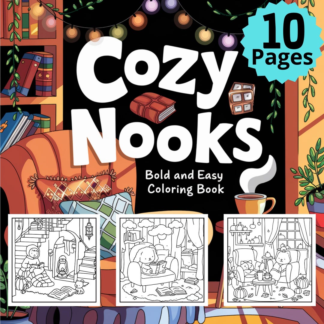 Cozy Nooks: Cute Adorable Designs of Cozy, Hygge Spaces Coloring, Coco ...