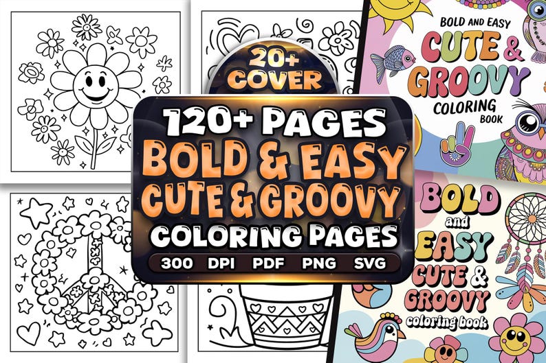Coco Wyo Bold Easy Cute & Groovy Coloring Book for Adults and Kids ...
