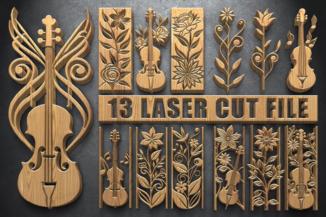 Violin Floral Laser Cut SVG Bundle | 13 Music Instrument & Flower Panel ...