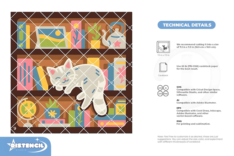 Cat on Bookshelf 3D Layered Paper Cut Shadow Box SVG, Light Box ...