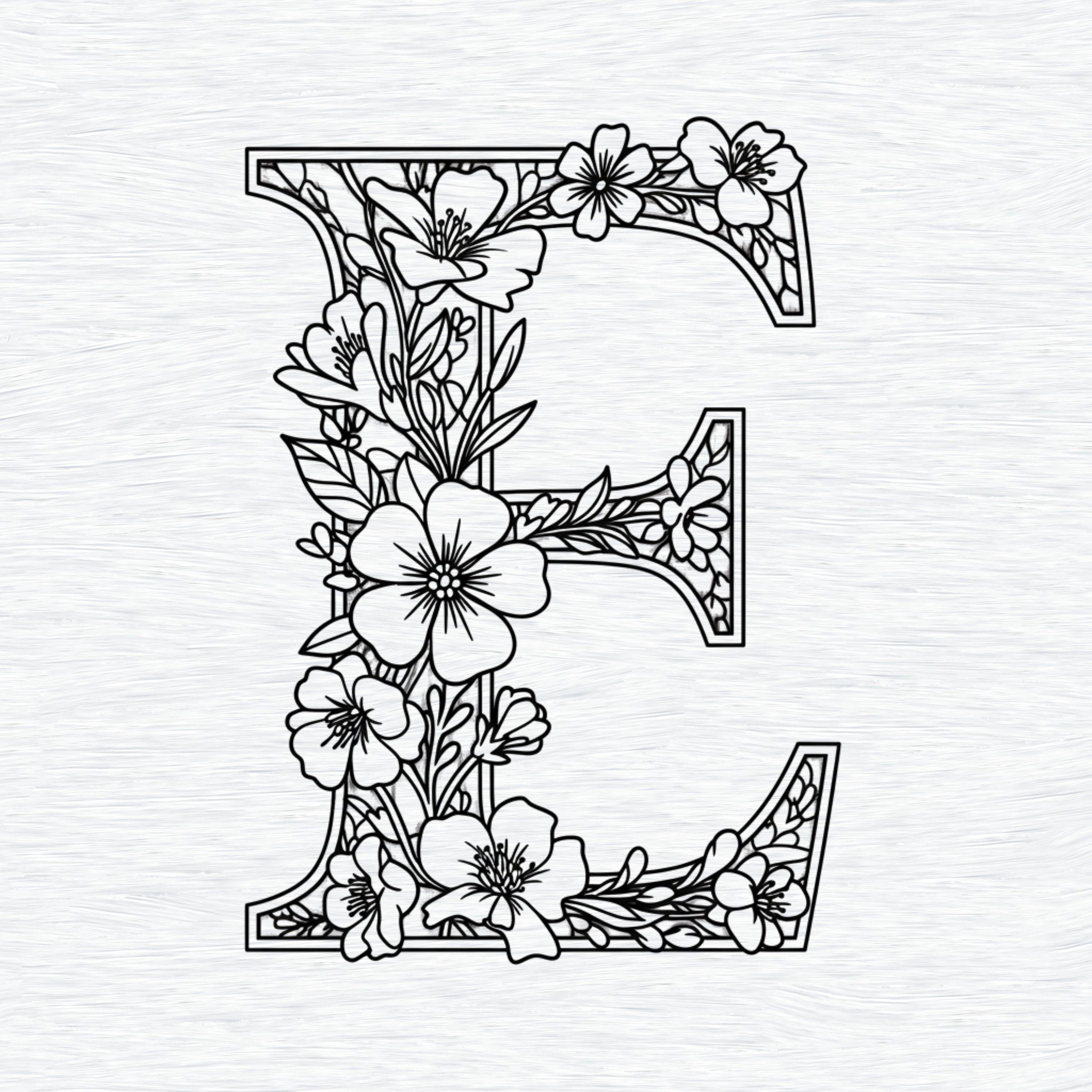 Floral Monogram Letter E SVG Cut Files: Fancy Alphabet (digital ...