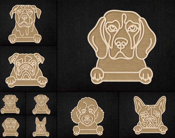 200 Dog Breeds Line Art SVG DXF , Sitting Dog Front View Laser Cut ...