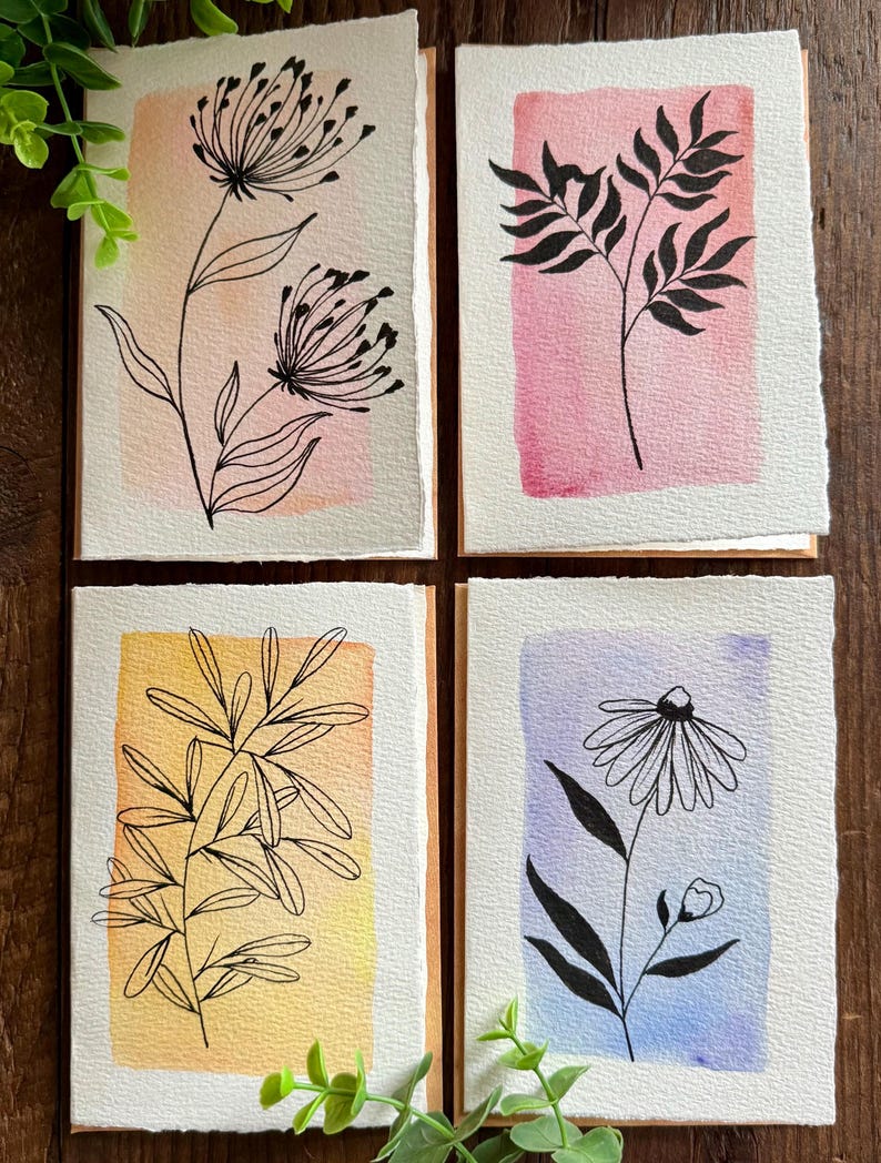 Hand-painted Assorted Watercolor Note Cards - Etsy
