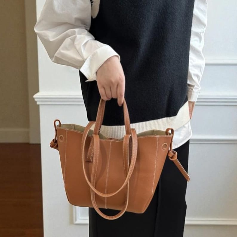 PU Leather Tote Bag, Large & Small Work Bag for Women, Everyday Shopper ...