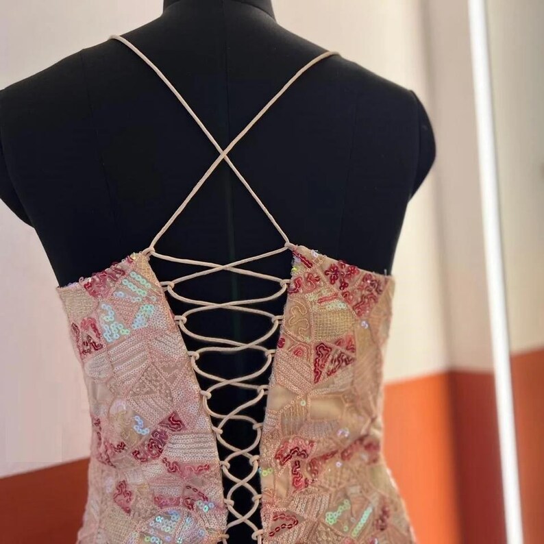 Blush Pink Mosaic Sequin Geometric Prom Dress for Weddings & Parties - Etsy