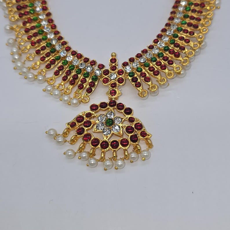 Kemp Stone Long Haram Temple Jewelry Necklace for Bharatanatyam ...