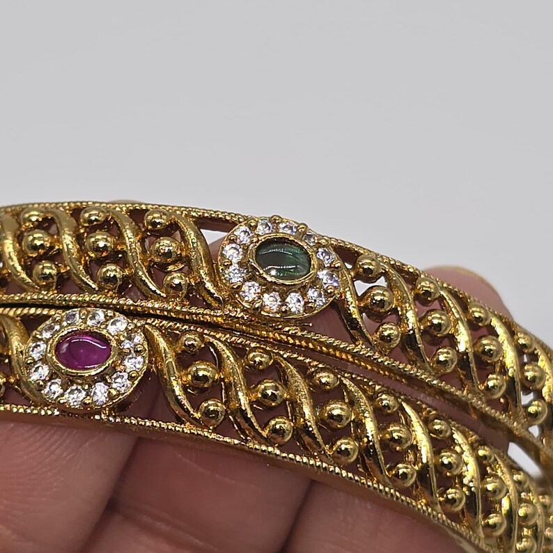 Matte Gold Indian Bangles Ruby Emerald Kemp Stone Kangan Set Sizes 2.4 ...