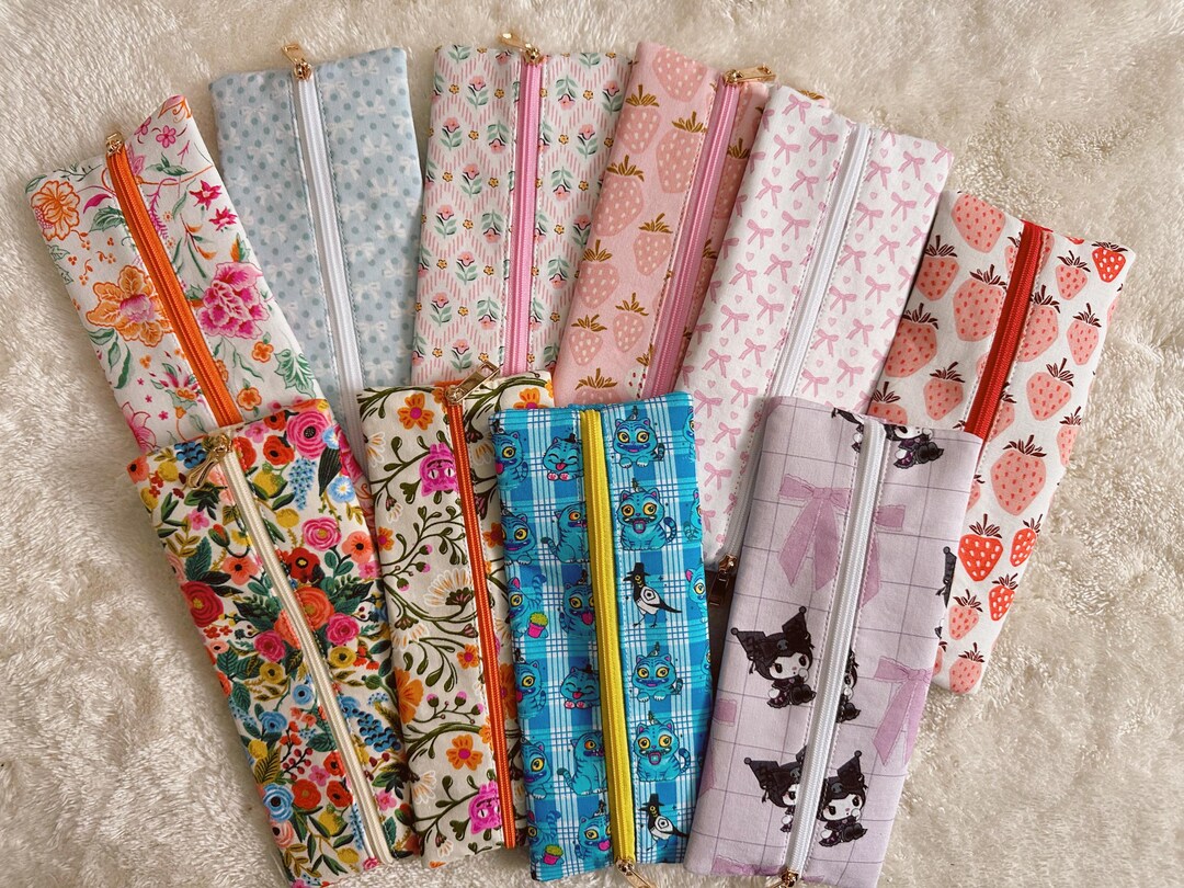 Handmade Floral Fabric Pencil Case Bookmark, Elastic Pen Holder - Etsy