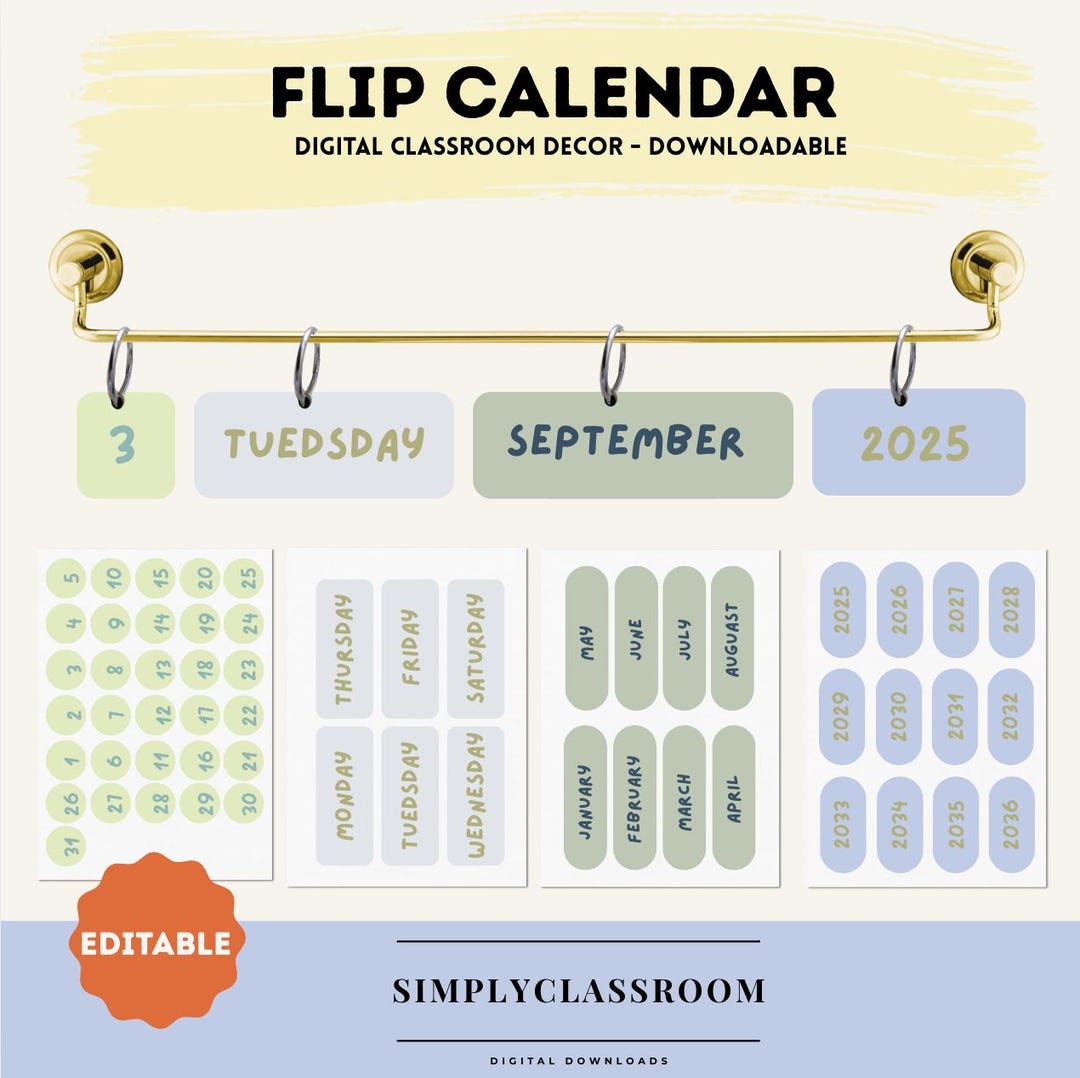Digital, Downloadable Flip Calendar | Customisable, Decorative ...