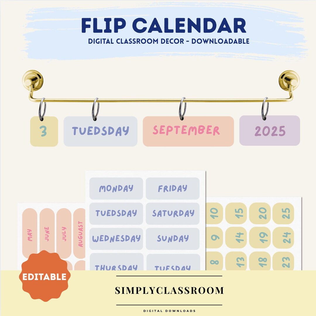 Digital, Downloadable Flip Calendar | Customisable, Decorative ...